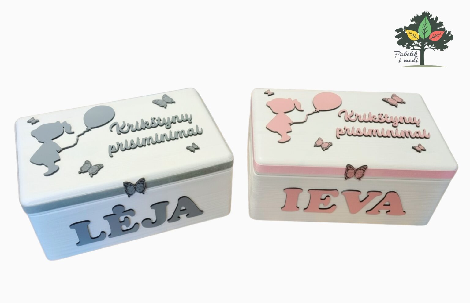 Krikštynų dėžutė su mergaite ir balionu - Pabelsk į medį